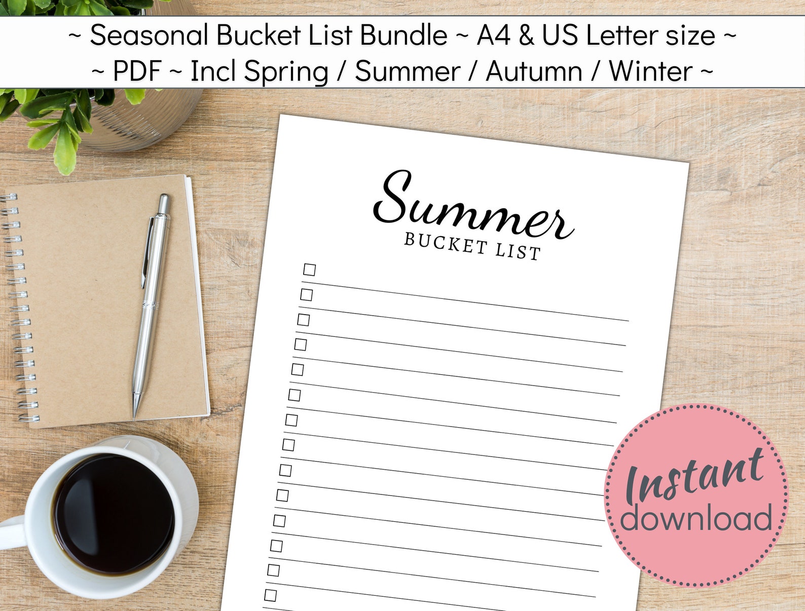 Seasonal Bucket List Printable Bundle, Summer Autumn Winter Spring ...