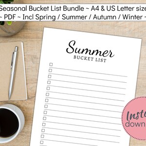 Seasonal Bucket List Printable Bundle, Summer Autumn Winter Spring ...
