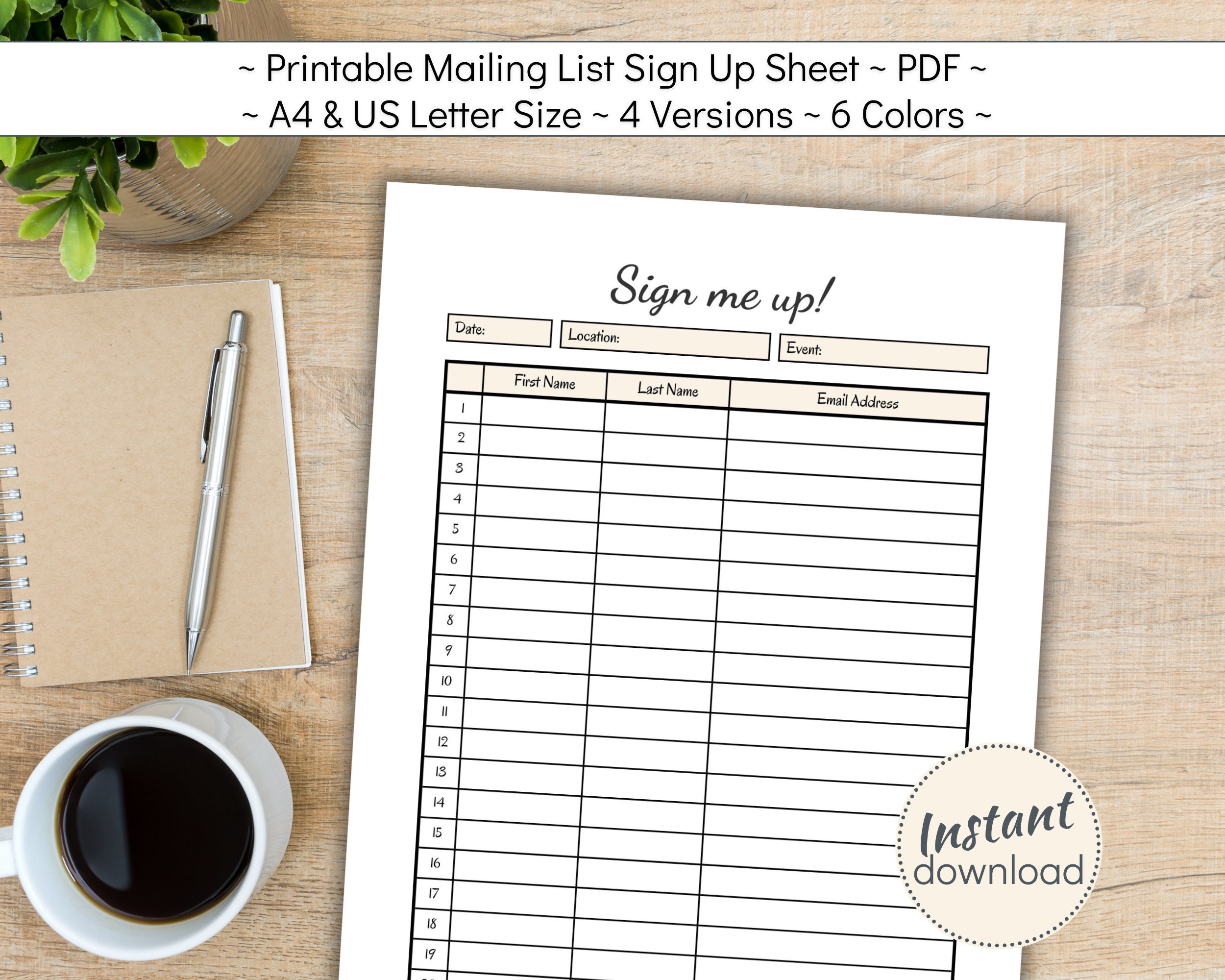 Printable Email Sign up Sheet, Email Collection Form for Markets ...