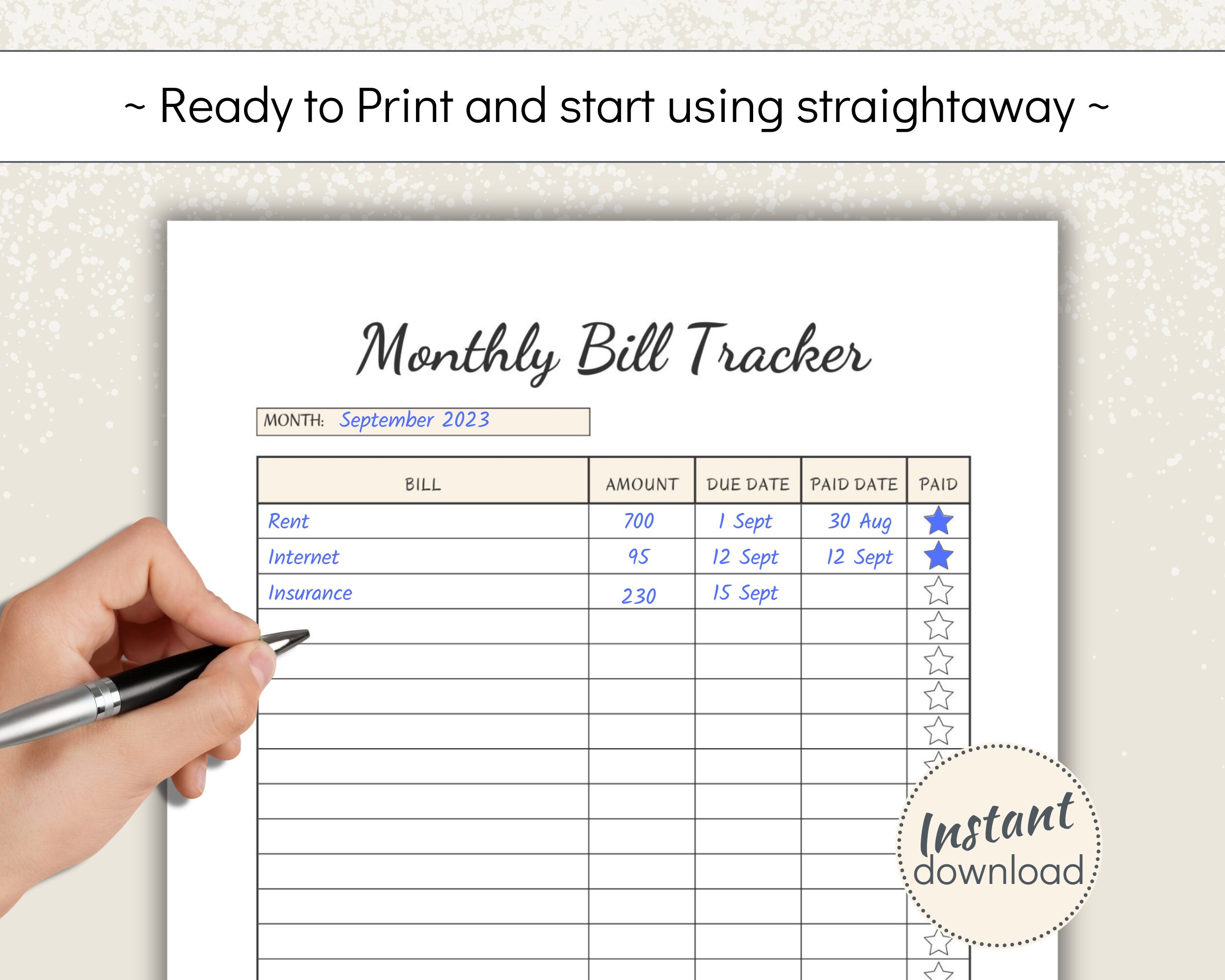 Monthly Bill Tracker Printable, Utility Bill Payment Checklist ...