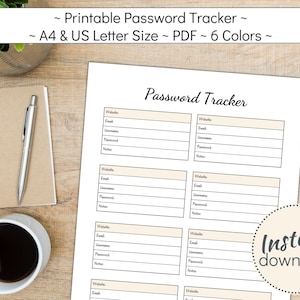 Password Tracker Printable: Website Login List (A4, US Letter PDF) - Etsy