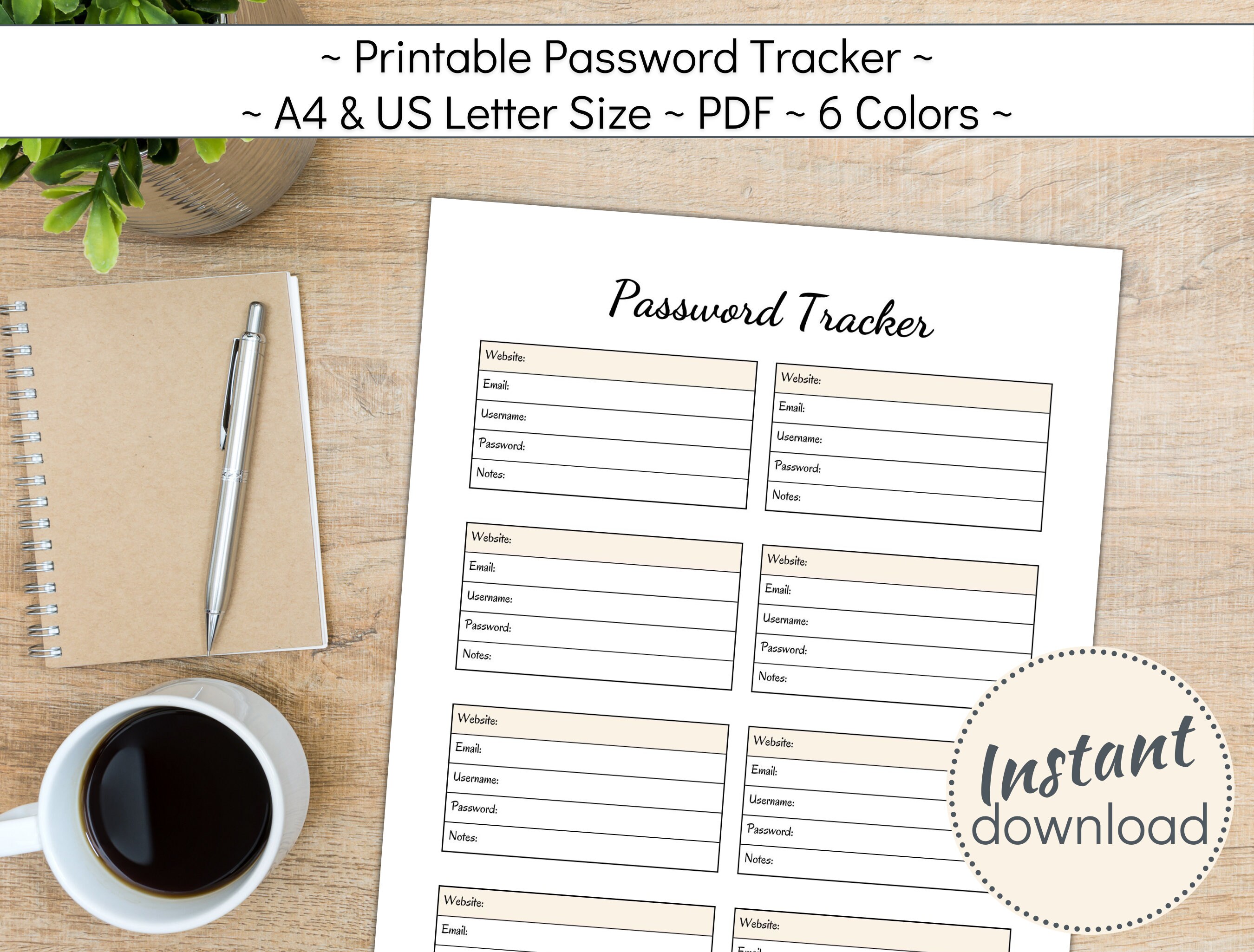 Password Tracker Printable, Website Login Details List, Online Account ...