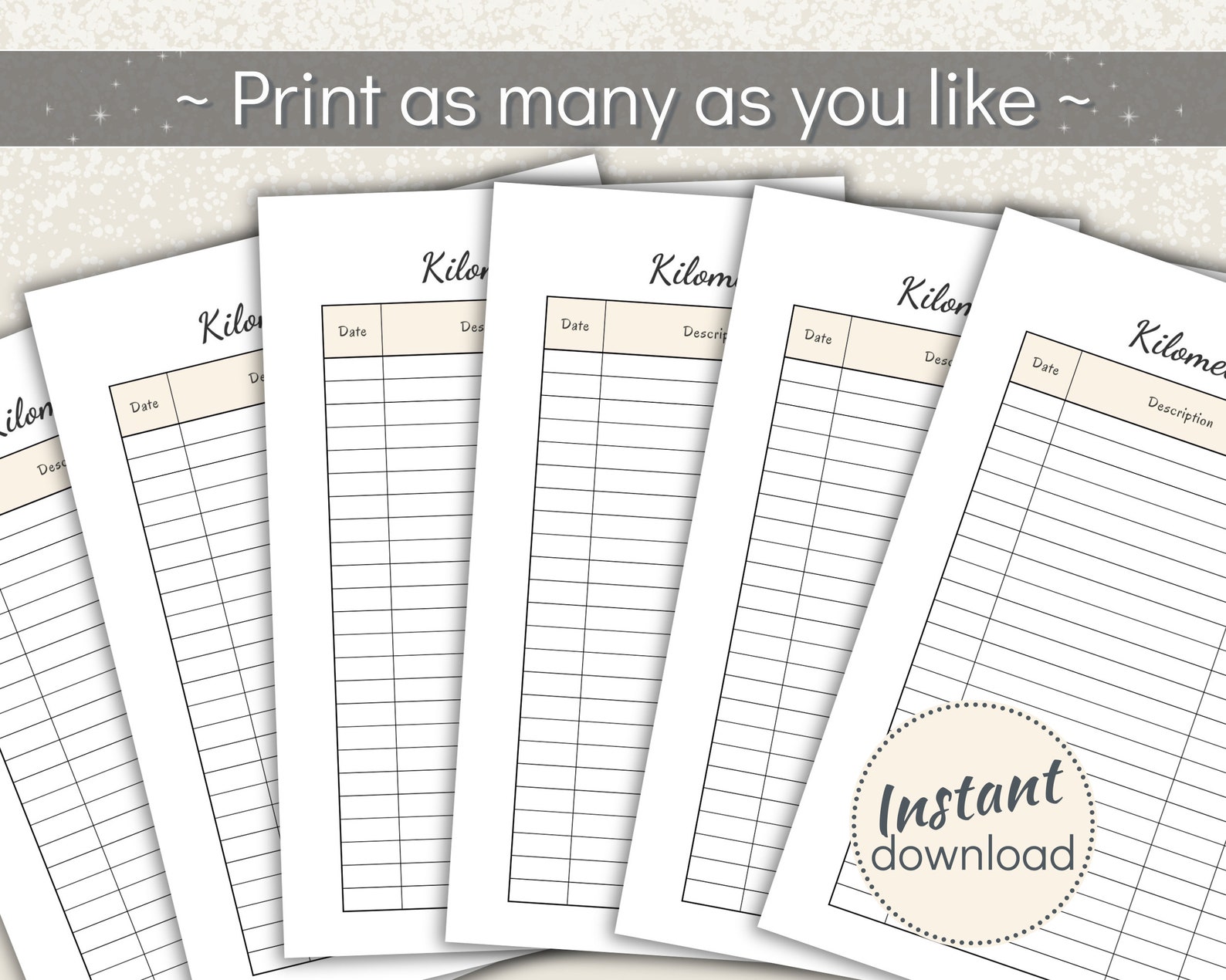 Vehicle Kilometre Log Book Printable, Km Travel Distance Logbook ...