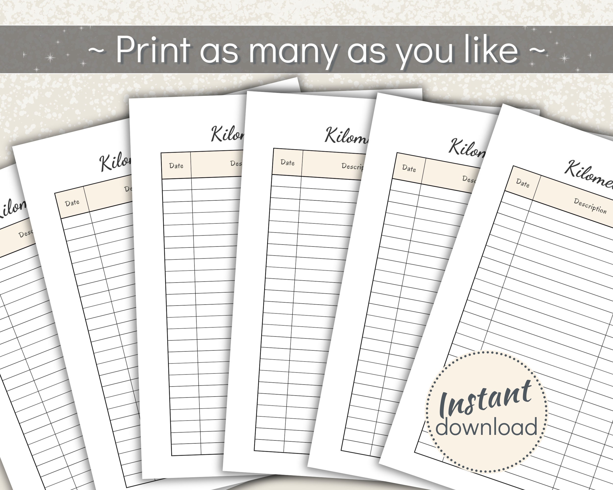 Vehicle Kilometre Log Book Printable, Km Travel Distance Logbook ...