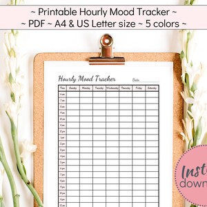 Simple Hourly Mood Tracker Printable, Weekly Emotions Record, Wellness ...