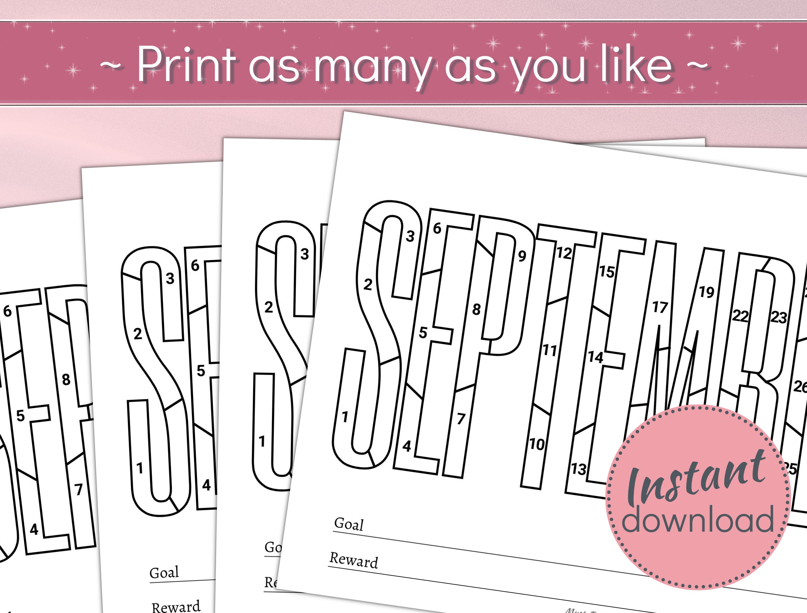 Printable September Challenge Tracker, 30 Day Goal Setting Coloring ...