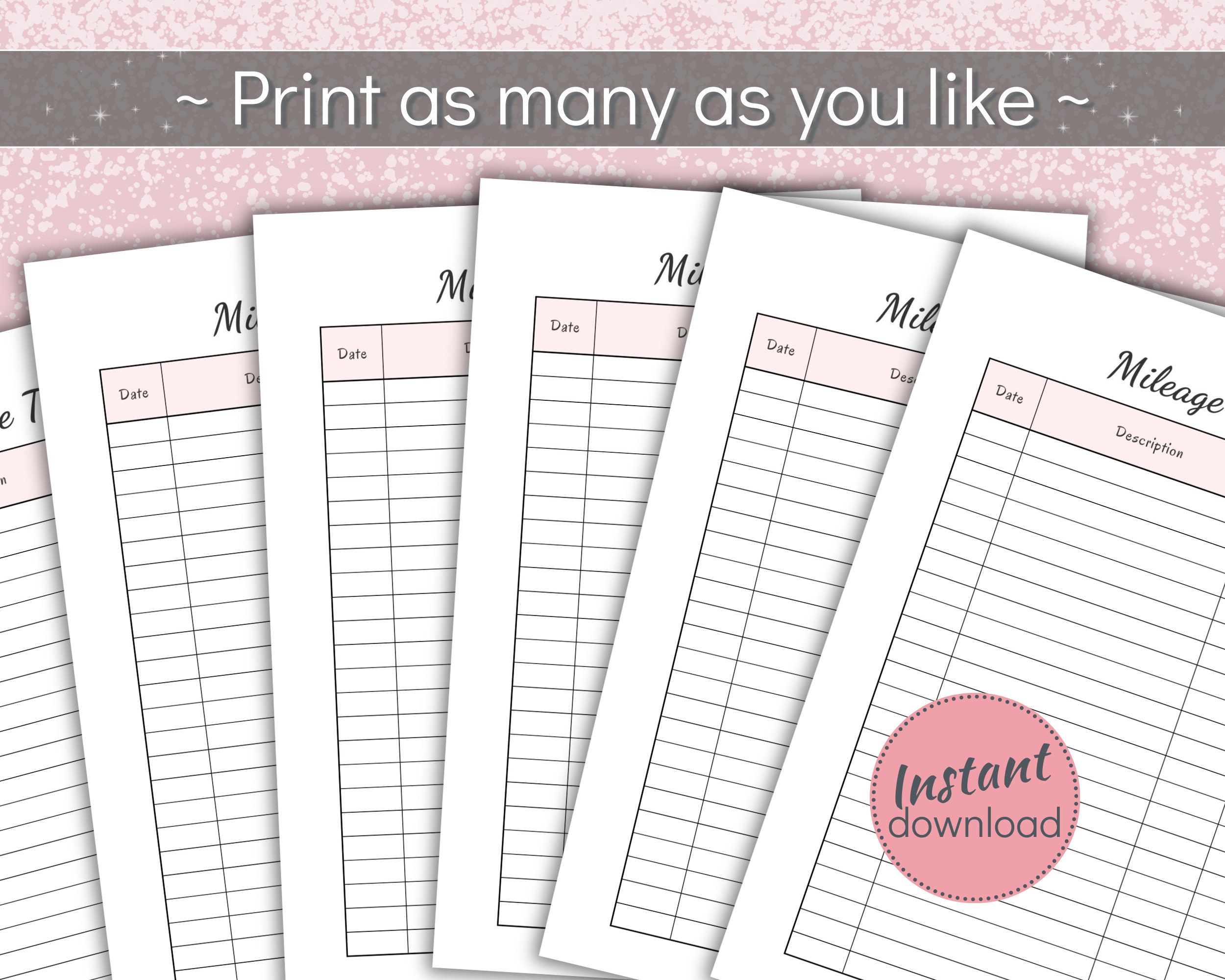 Printable Mileage Tracker, Travel Distance Logbook, Business Miles Log ...