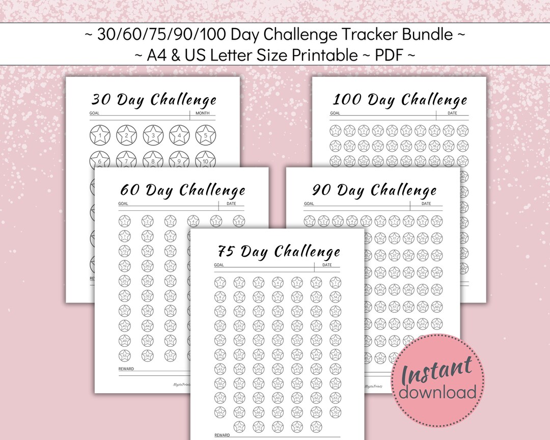 Goal Setting Printable Bundle, Challenge Progress Tracker, Habit ...