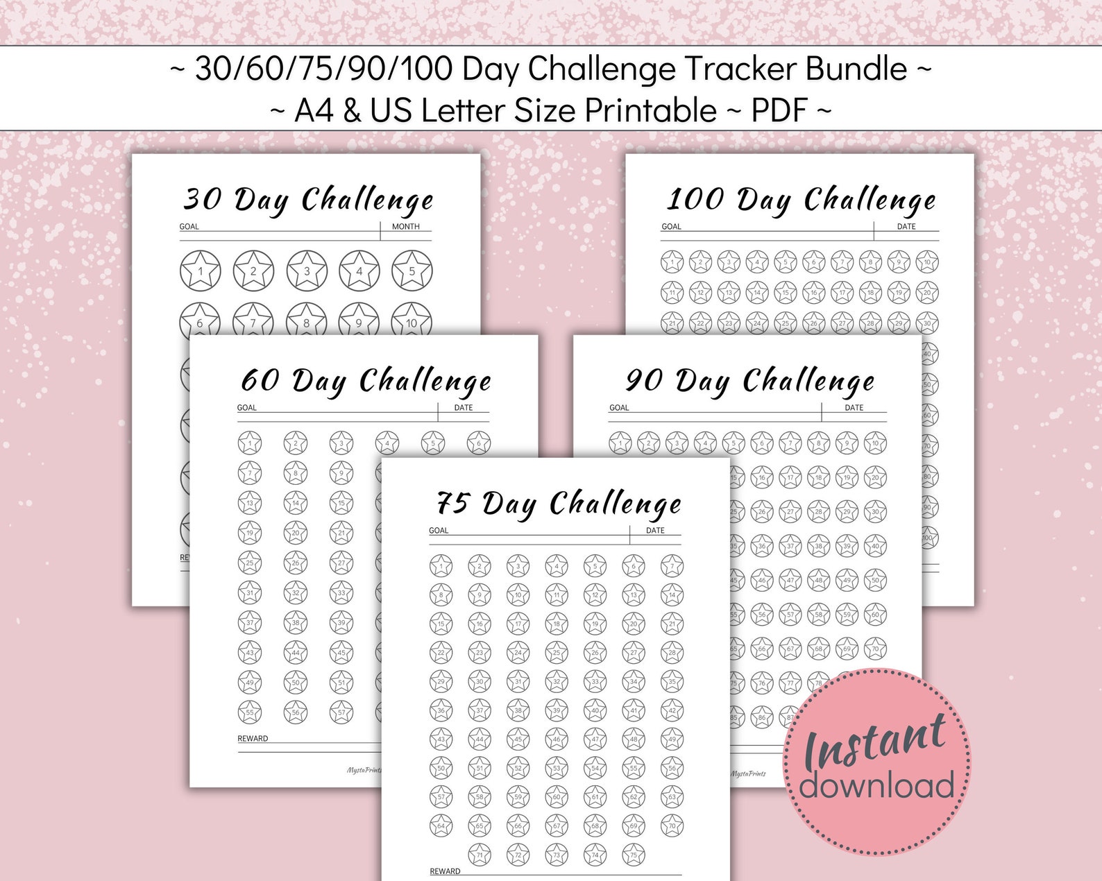 Goal Setting Printable Bundle, Challenge Progress Tracker, Habit ...