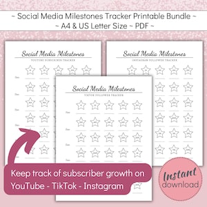 Social Media Milestones Tracker Printable, Youtube, Tiktok, Instagram ...