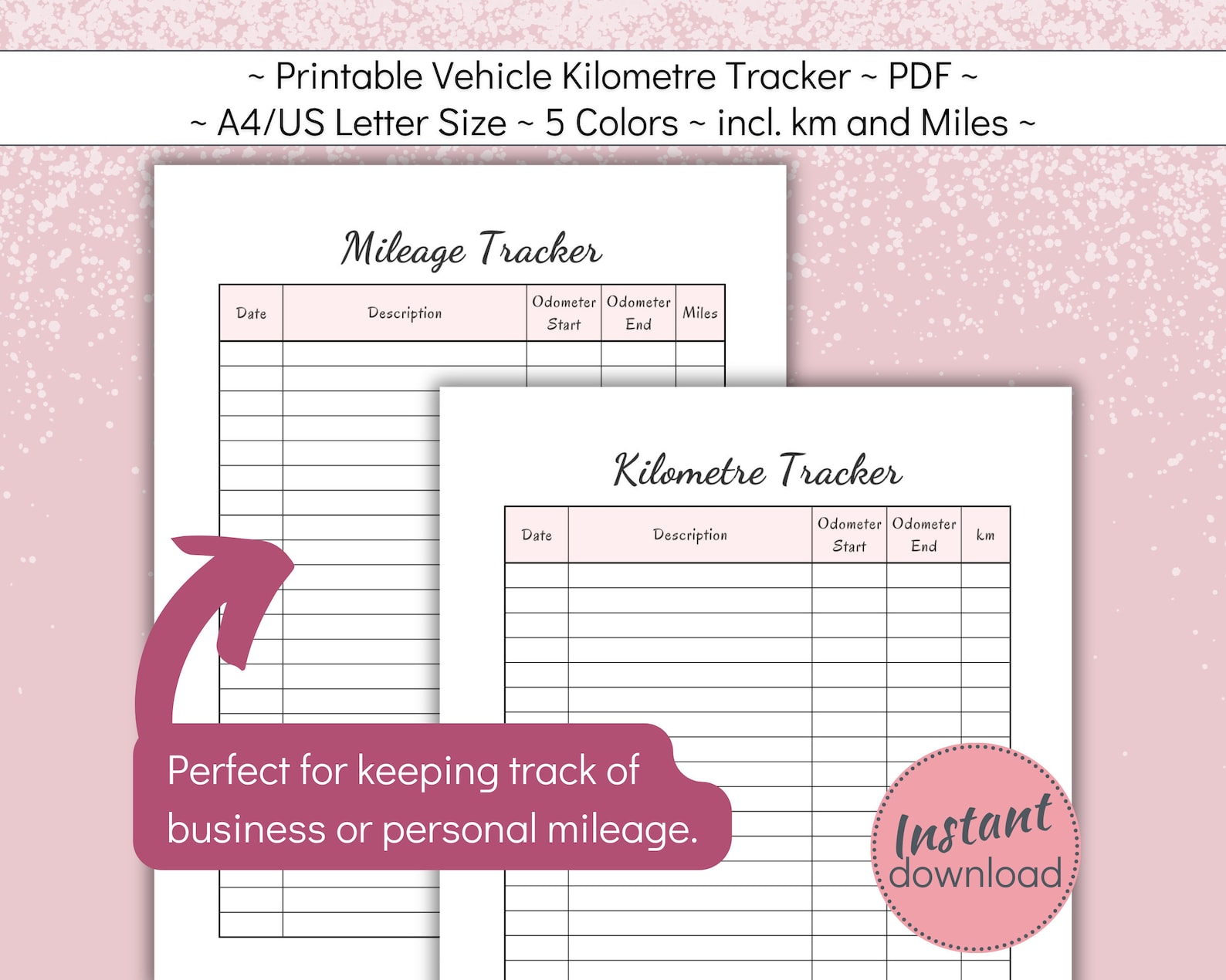 Printable Vehicle Kilometre Log Book, Travel Distance Logbook, Business ...