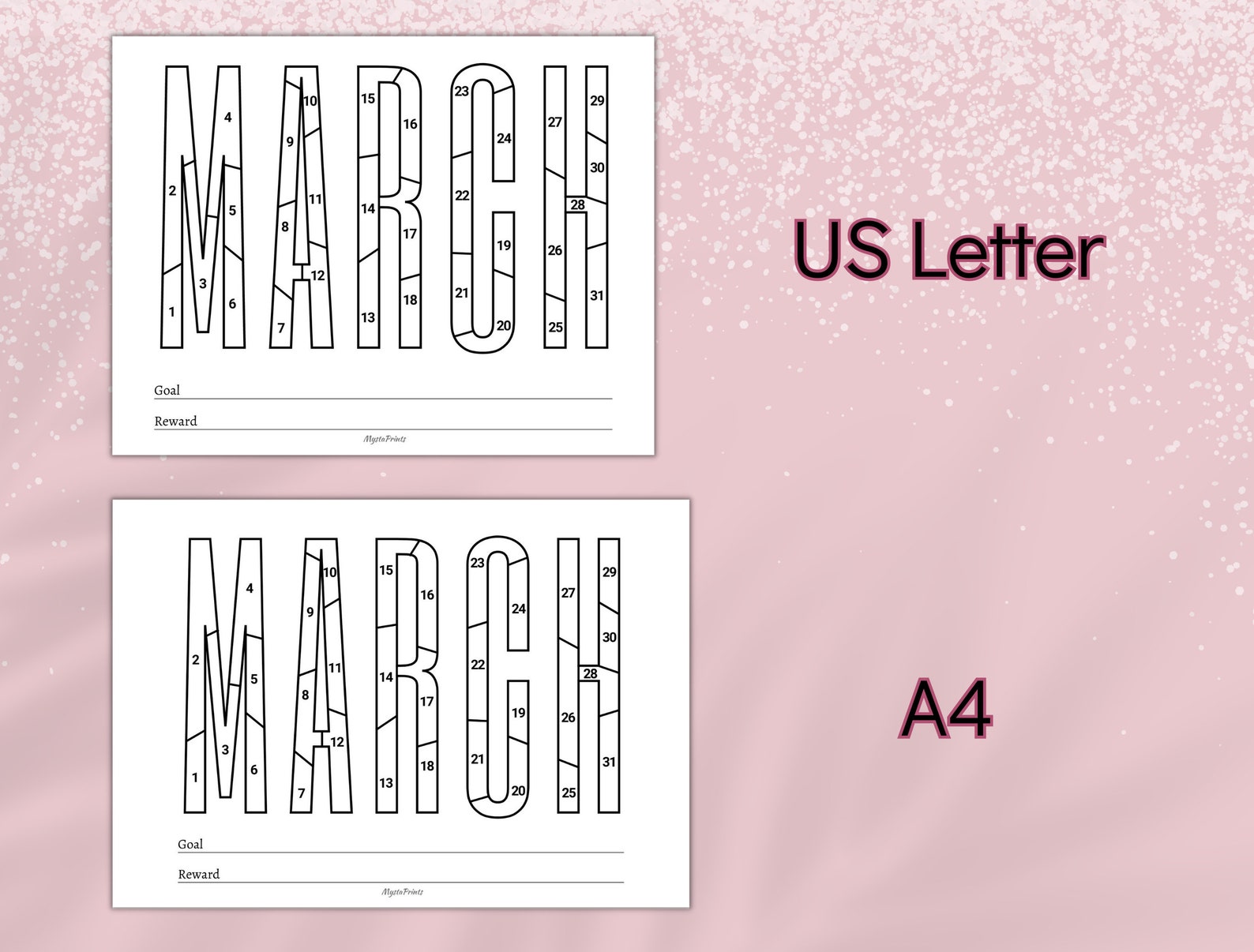 30 Day March Challenge Printable Habit Tracker Coloring Page, Goal ...