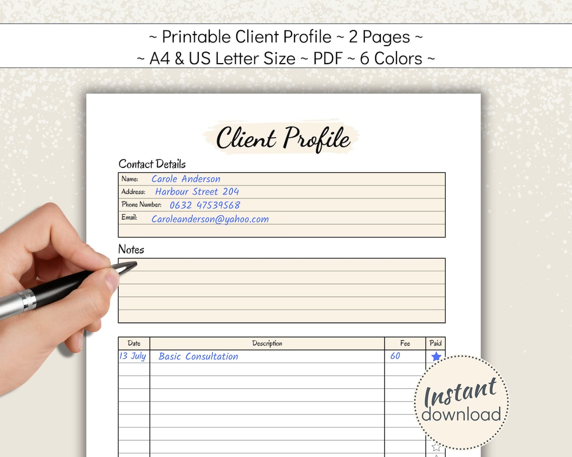 Printable Client Profile, Customer Information Sheet for Hair and ...
