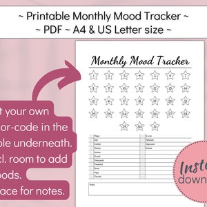 Monthly Mood Tracker Printable, Emotions Record, Wellness Journal, Self ...