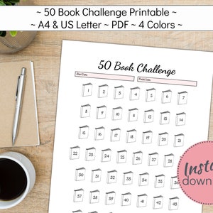 50 Book Challenge Tracker Printable, Booklover Reading Goals, Book ...