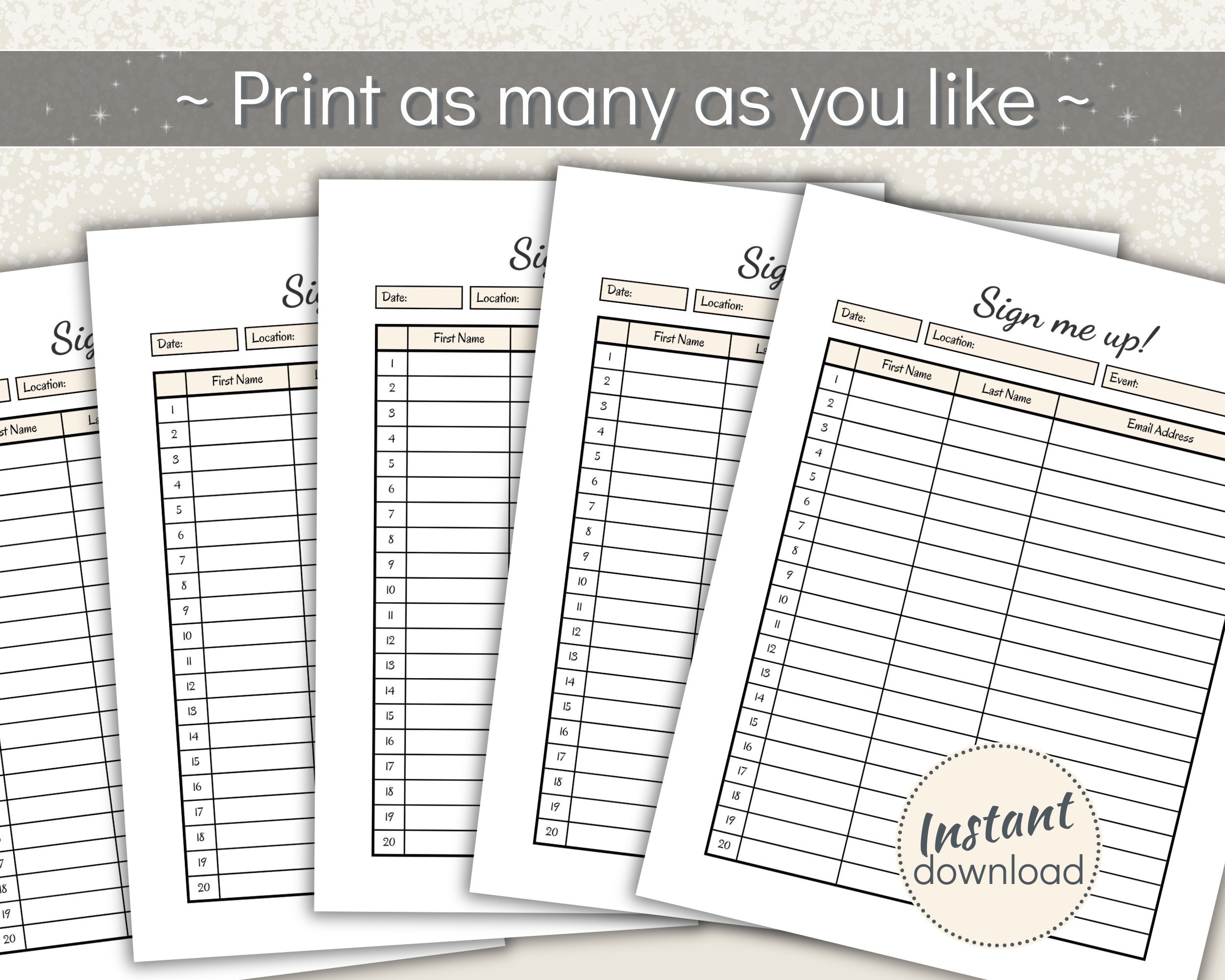 Printable Email Sign up Sheet, Email Collection Form for Markets ...