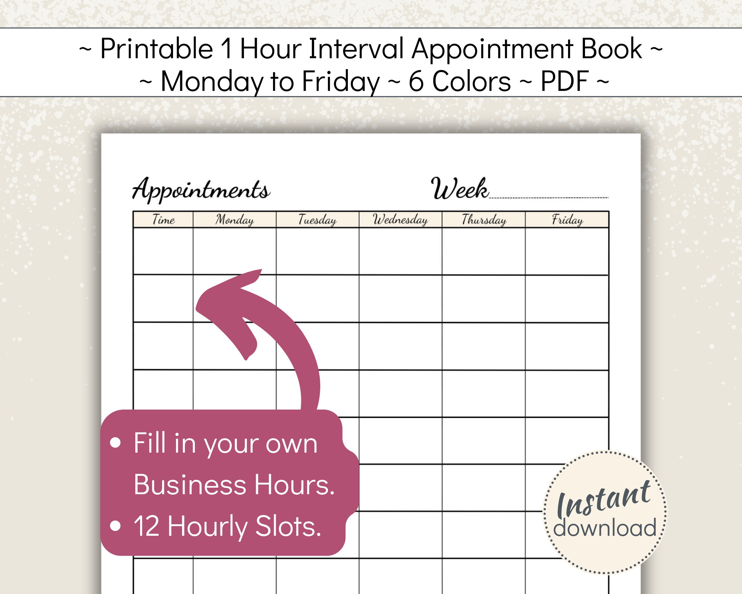 Printable Appointment Tracker With Hourly Time Slots, Weekly Client ...