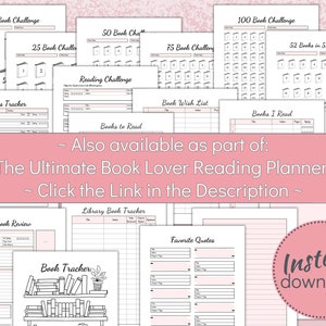 Book Challenge Tracker Printable Bundle, Booklover Reading Log, 10 - 25 ...