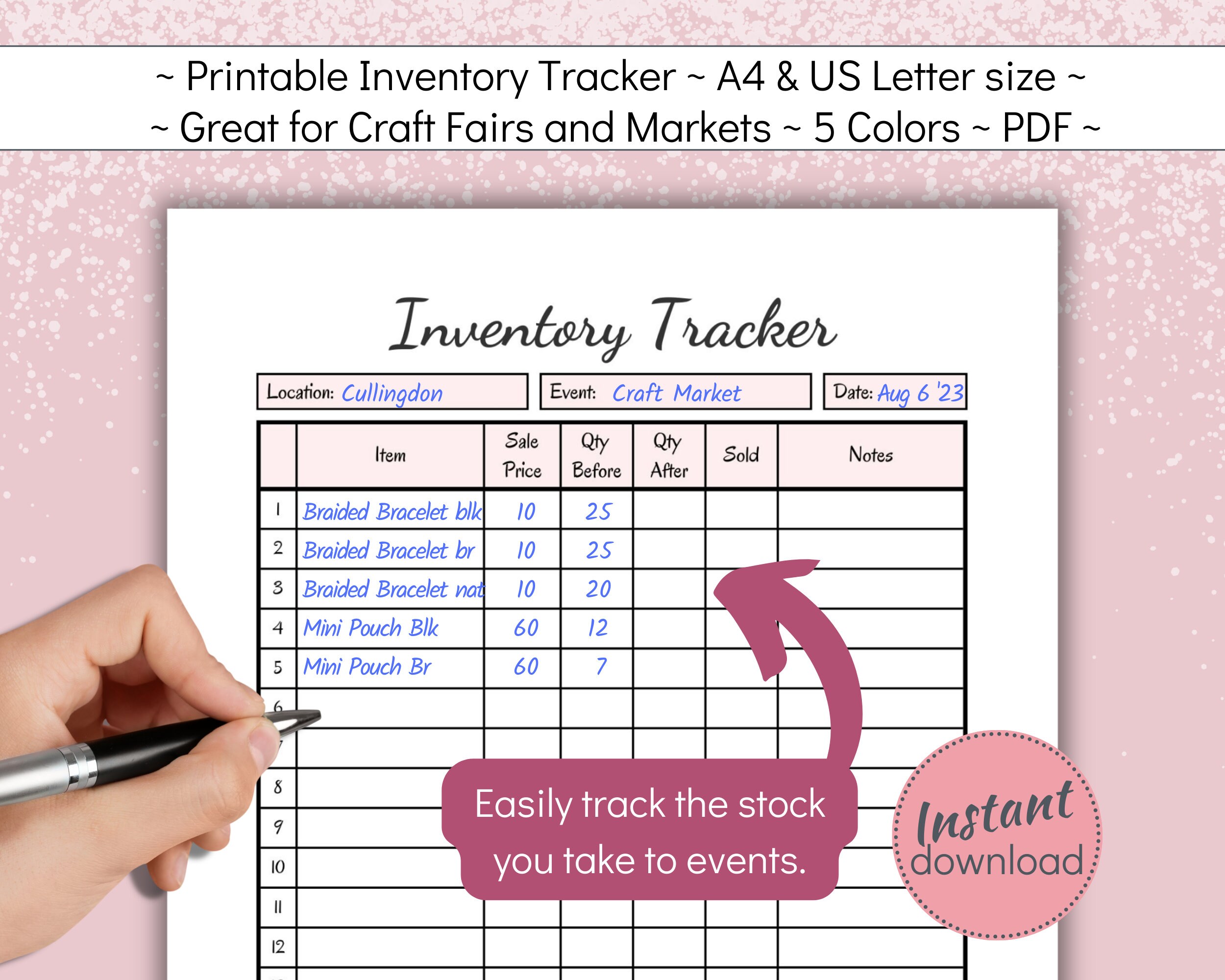 Inventory Tracker Printable, In-person Stock Tracking Sheet for Small ...