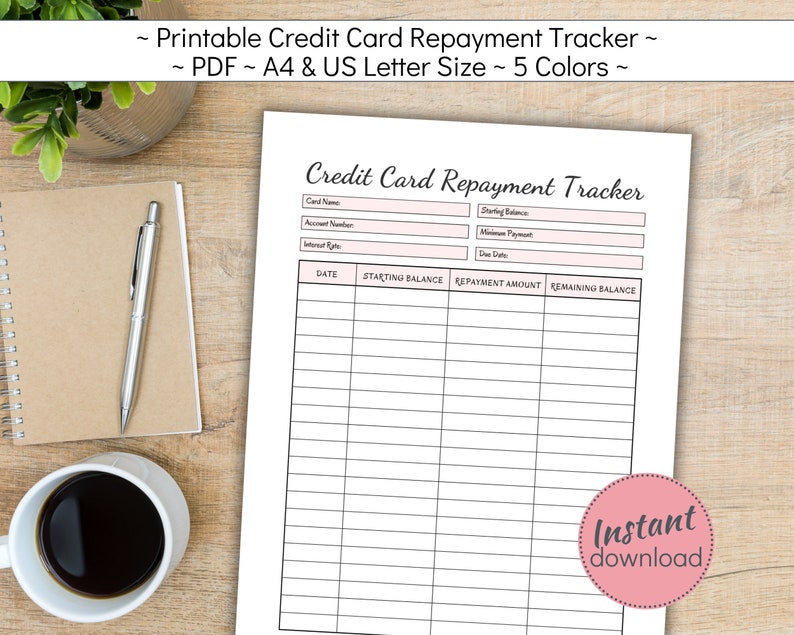 Printable Credit Card Debt Repayment Planner, Payoff Tracker in 5 ...