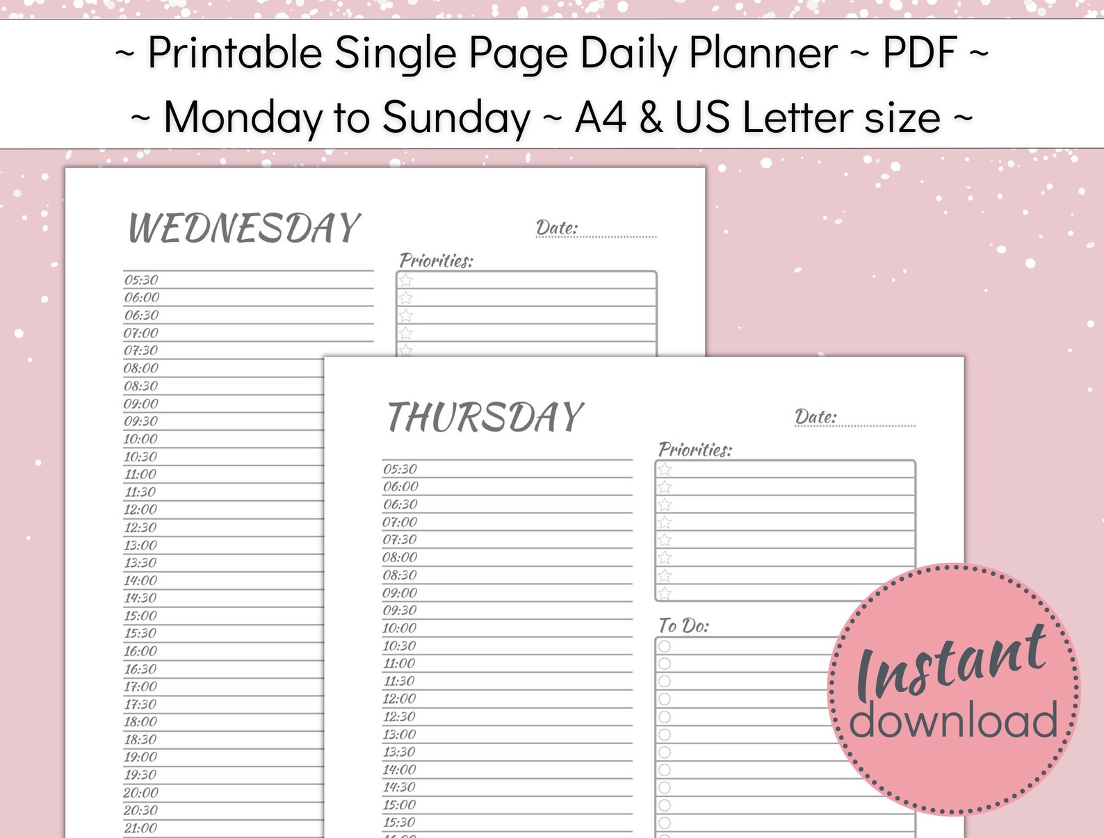7 Day Printable Daily Planner With 30-minute Intervals Monday - Etsy