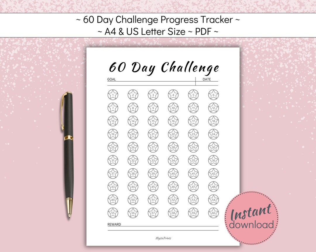 60 Day Challenge Tracker Printable: Goal Setting, Habit Forming (A4, US ...