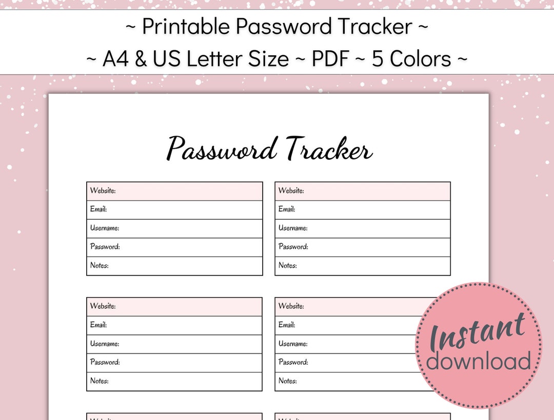 Password Tracker Printable: Website Login List (A4, US Letter PDF) - Etsy