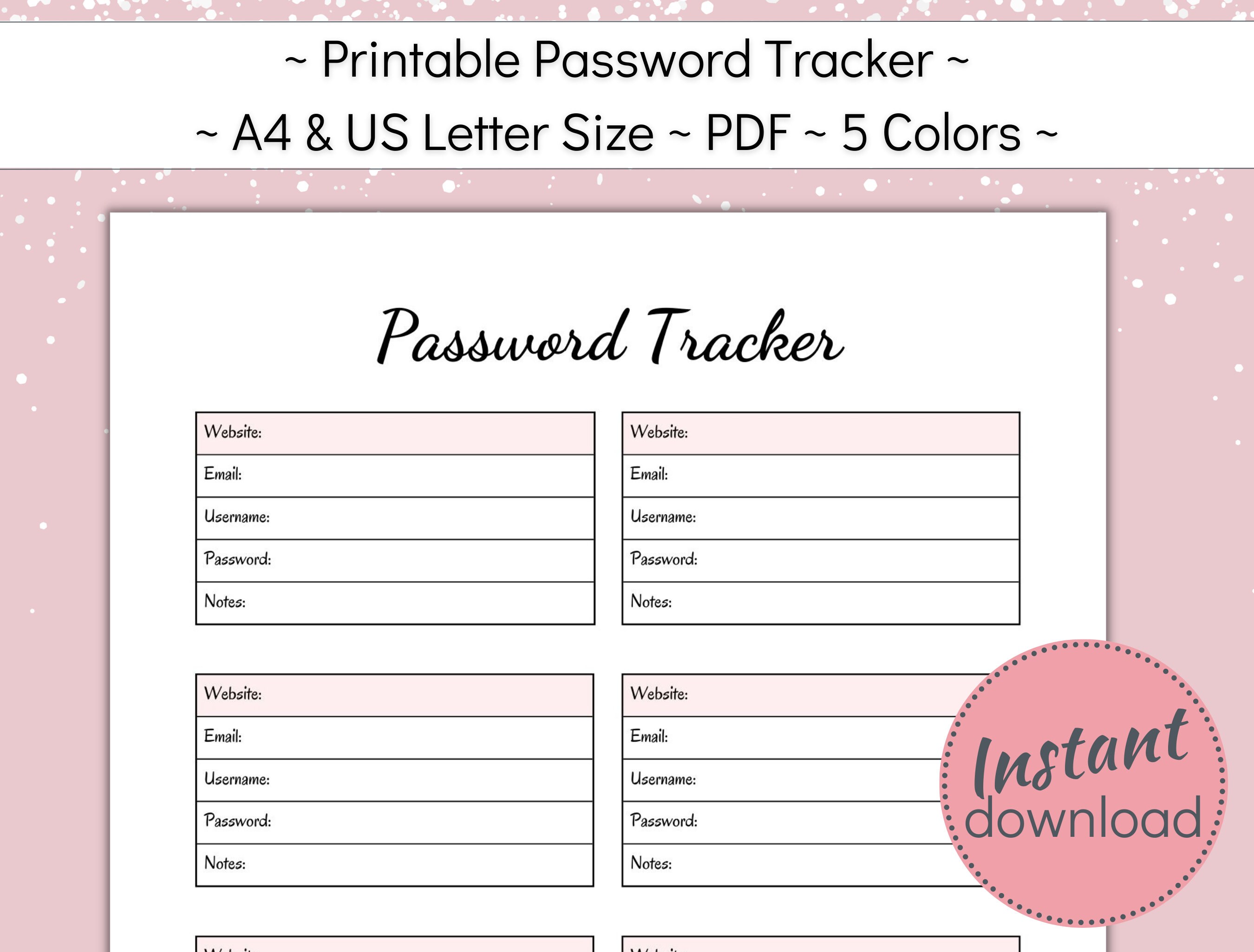 Password Tracker Printable, Website Login Details List, Online Account ...