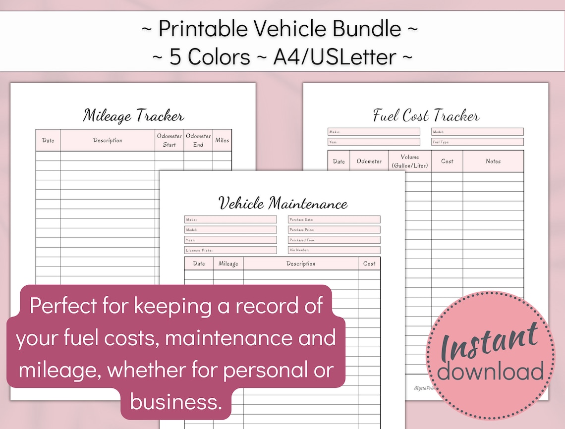 Printable Vehicle Maintenance and Expense Tracker Bundle Car - Etsy