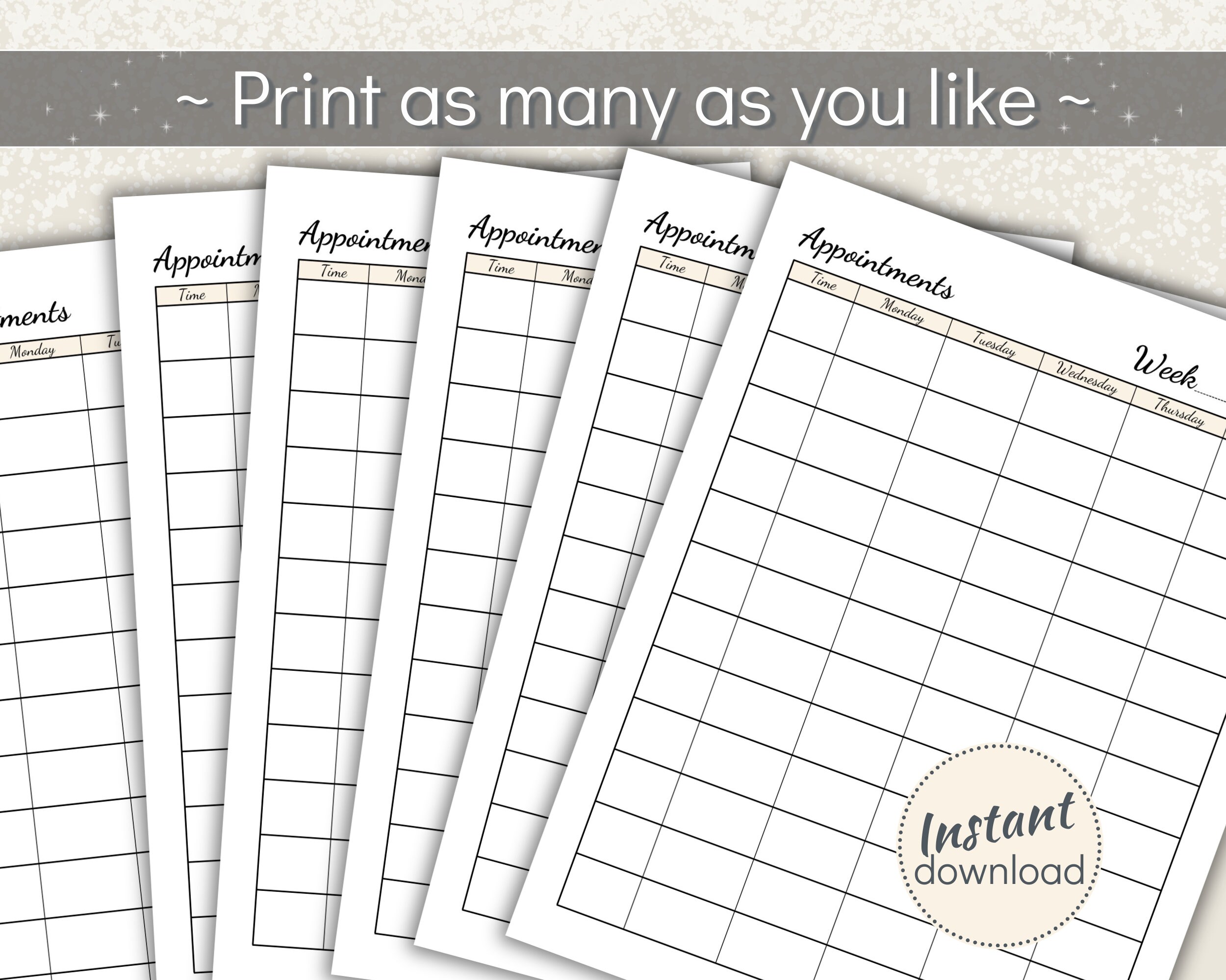 Printable Appointment Tracker With Hourly Time Slots, Weekly Client ...