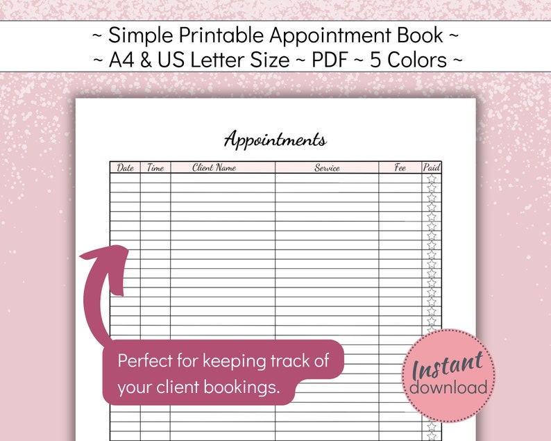 Printable Client Appointment Tracker, Simple Customer Meeting Schedule ...