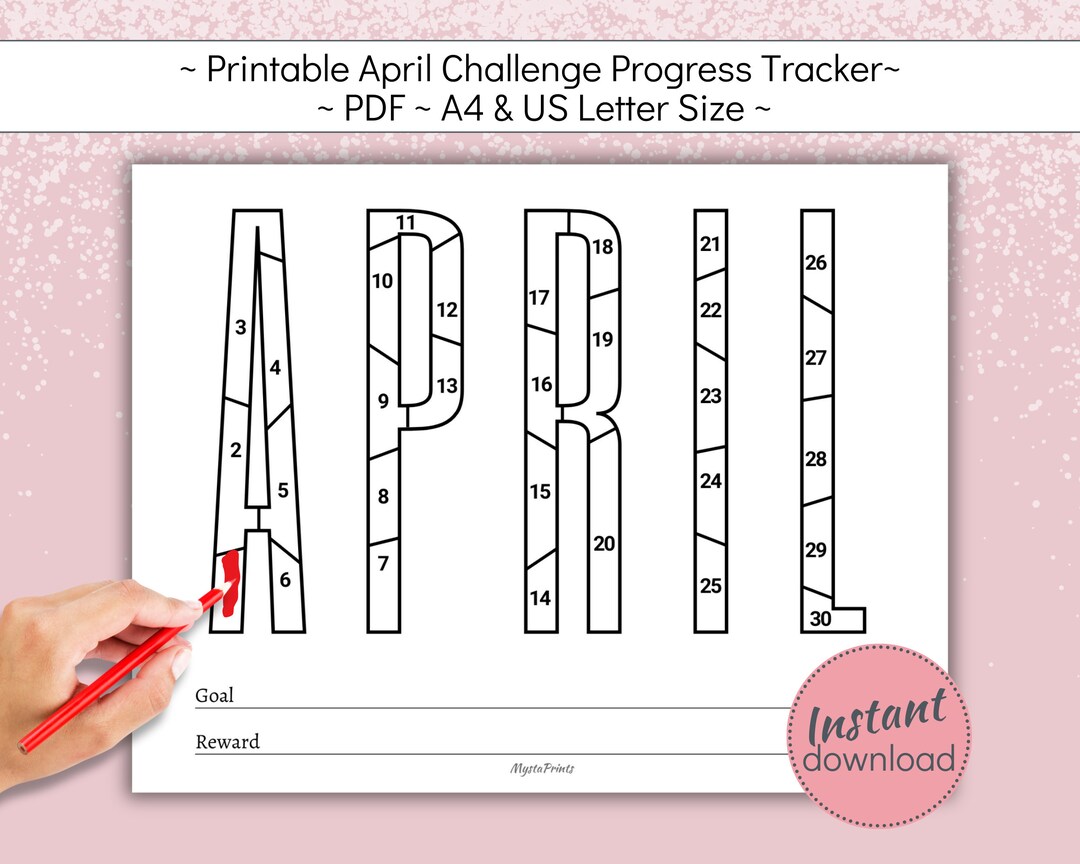 Printable April Challenge, 30 Day Goal Setting Action Plan Coloring ...