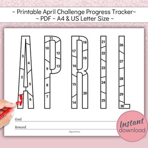 Printable April Challenge, 30 Day Goal Setting Action Plan Coloring ...
