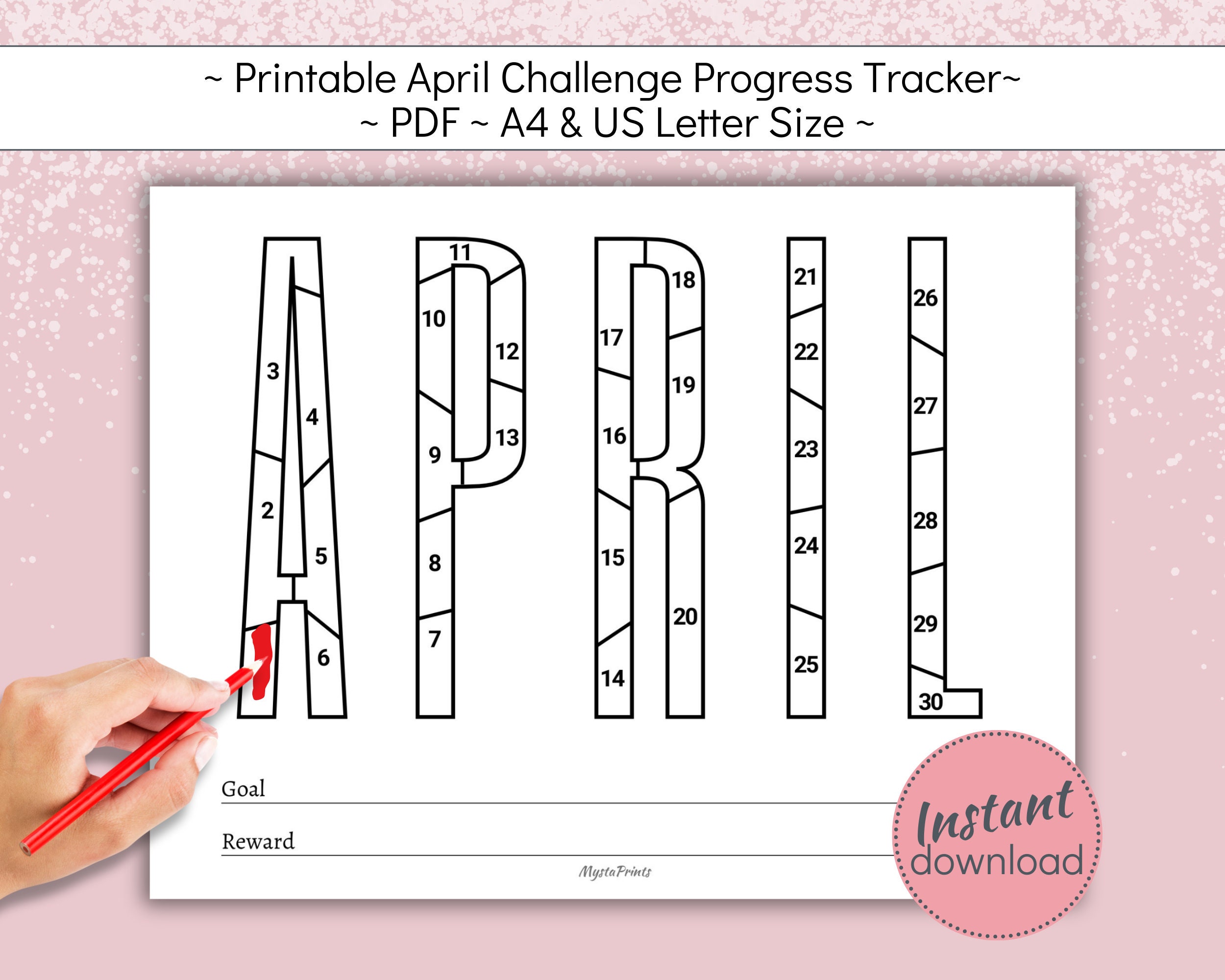 Printable April Challenge, 30 Day Goal Setting Action Plan Coloring ...