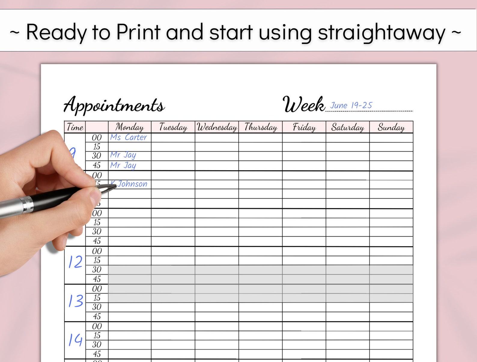 Printable Appointment Book With 15 Minute Time Slots Weekly - Etsy