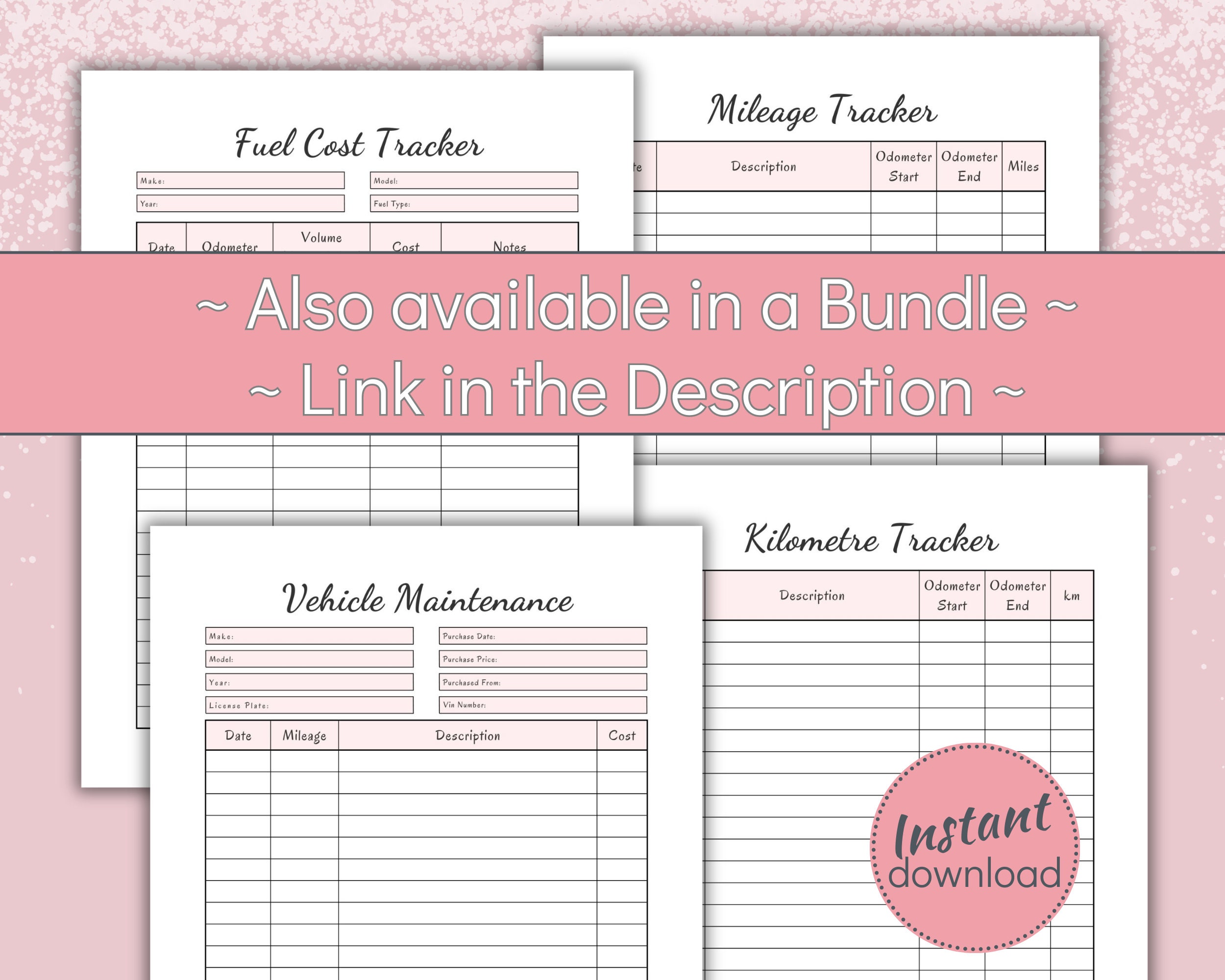 Printable Vehicle Kilometre Log Book, Travel Distance Logbook, Business ...