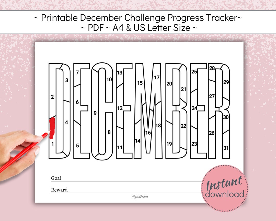 Printable December Challenge Tracker, 30 Day Goal Setting Coloring Page ...