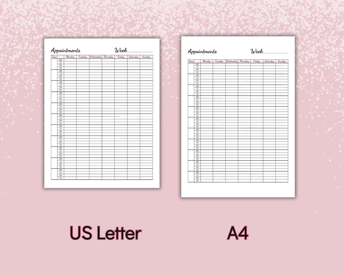 Printable Appointment Book With 15 Minute Time Slots Weekly - Etsy
