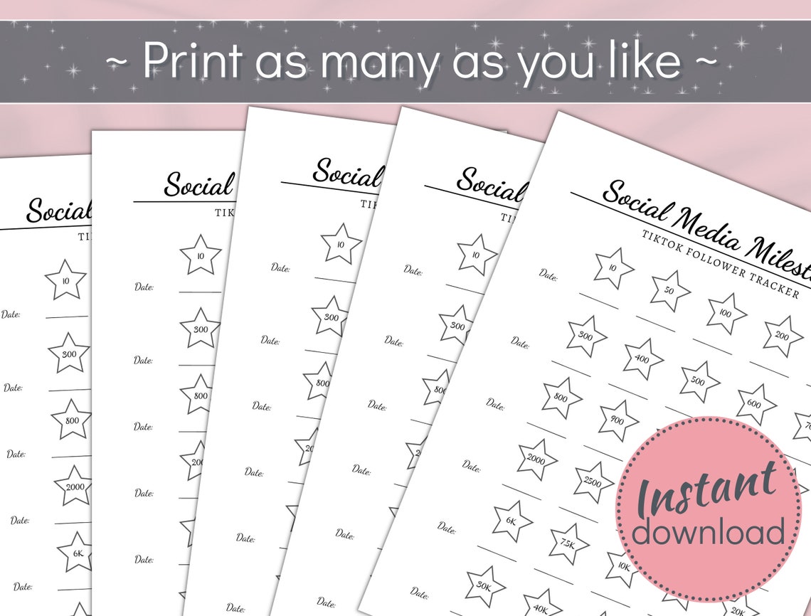 Social Media Milestones Tracker Printable Youtube Tiktok - Etsy