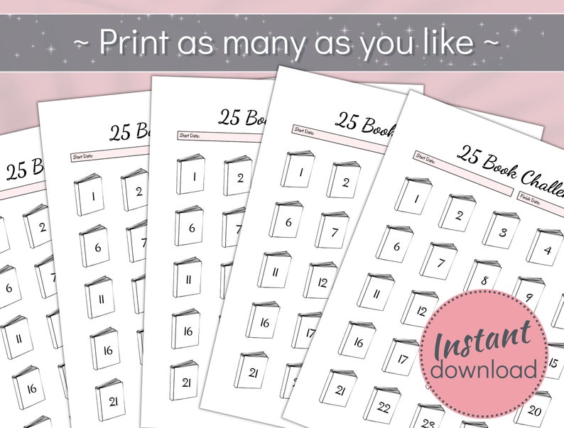 Book Challenge Tracker Printable Bundle, Booklover Reading Log, 10 25 ...
