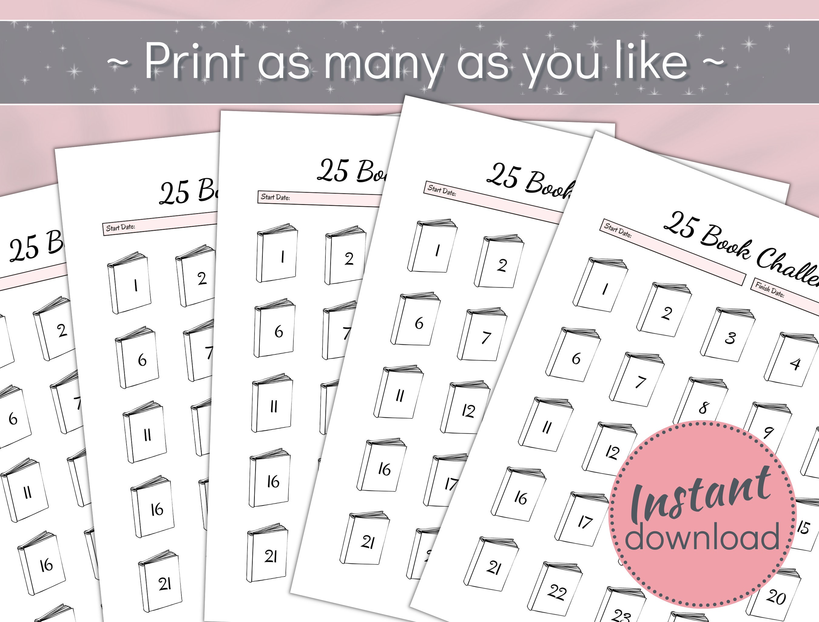 Book Challenge Tracker Printable Bundle, Booklover Reading Log, 10 25 ...