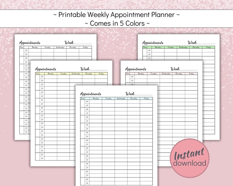 Printable Appointment Planner With 30 Minute Time Slots Monday to ...