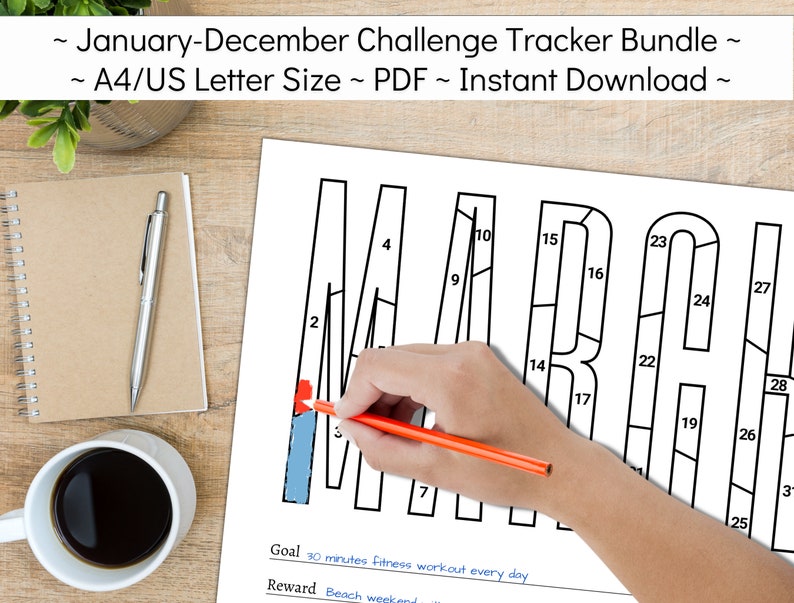 30 Day Challenge Printable Bundle, Goal Setting Coloring Pages, Full ...