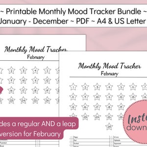 Mood Tracker Printable Bundle, Monthly Emotions Record, Wellness ...