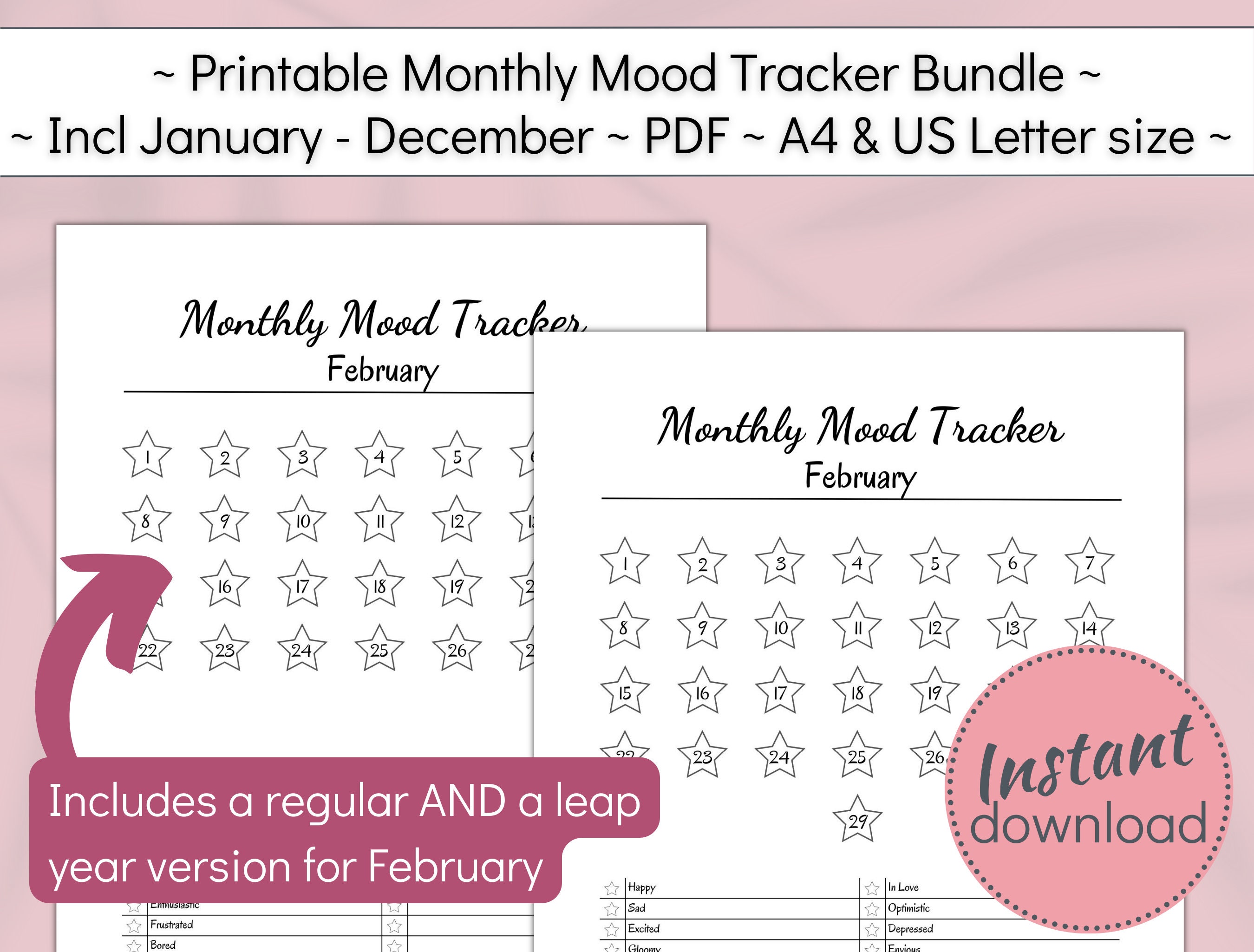 Mood Tracker Printable Bundle, Monthly Emotions Record, Wellness ...