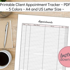 Printable Client Appointment Tracker Simple Customer Meeting - Etsy