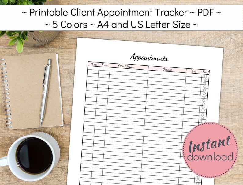 Printable Client Appointment Tracker Simple Customer Meeting - Etsy