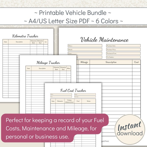 Vehicle Maintenance Tracker Printable - Etsy
