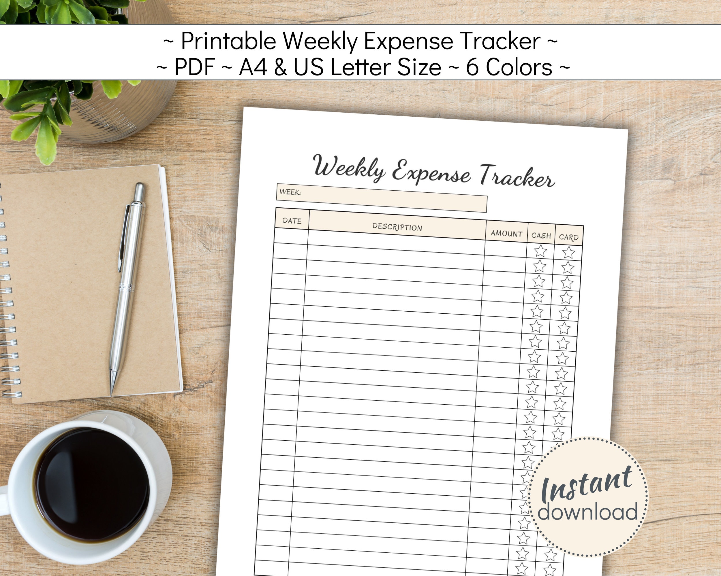 Weekly Expense Log Printable, Spending Habit Tracker, Business or ...