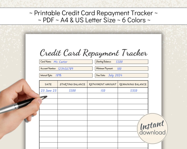 Printable Credit Card Repayment Tracker, Neutral Color Debt Payment ...